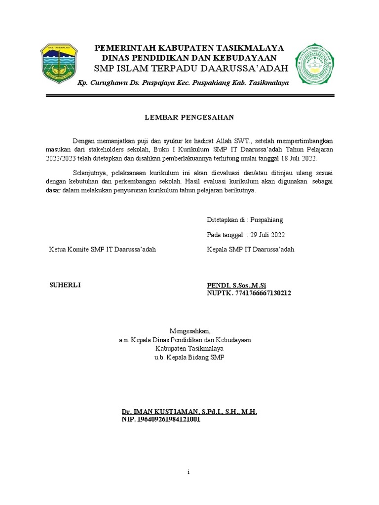 Contoh Lembar Pengesahan Dokument 1 | PDF