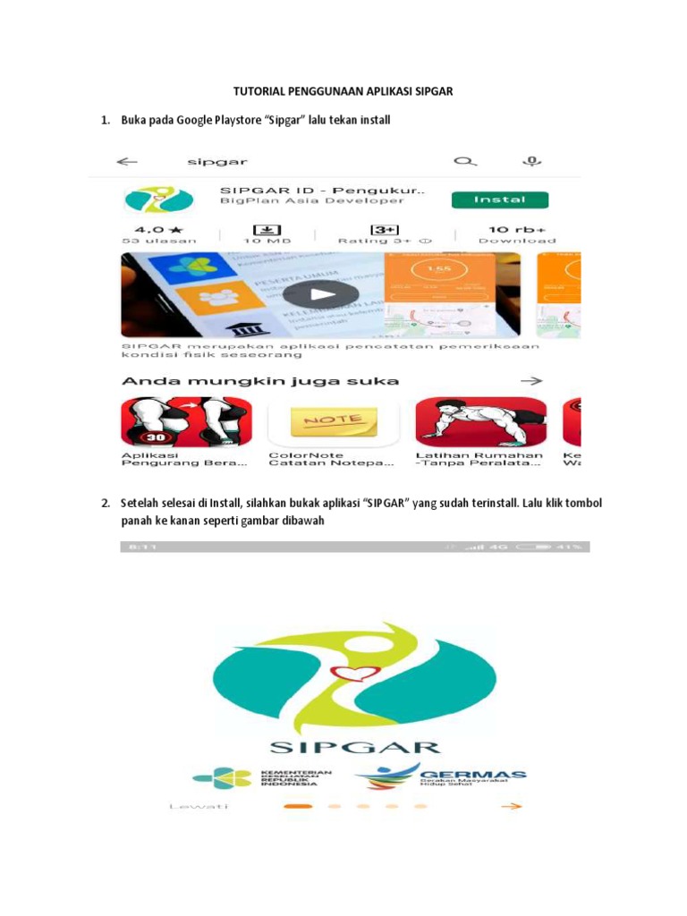 Tutorial Penggunaan Aplikasi Sipgar | PDF