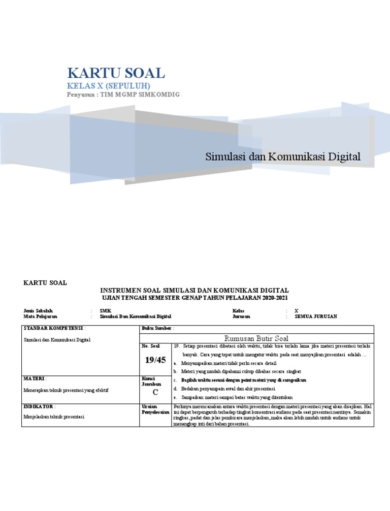 Kartu Soal Simkomdig | PDF