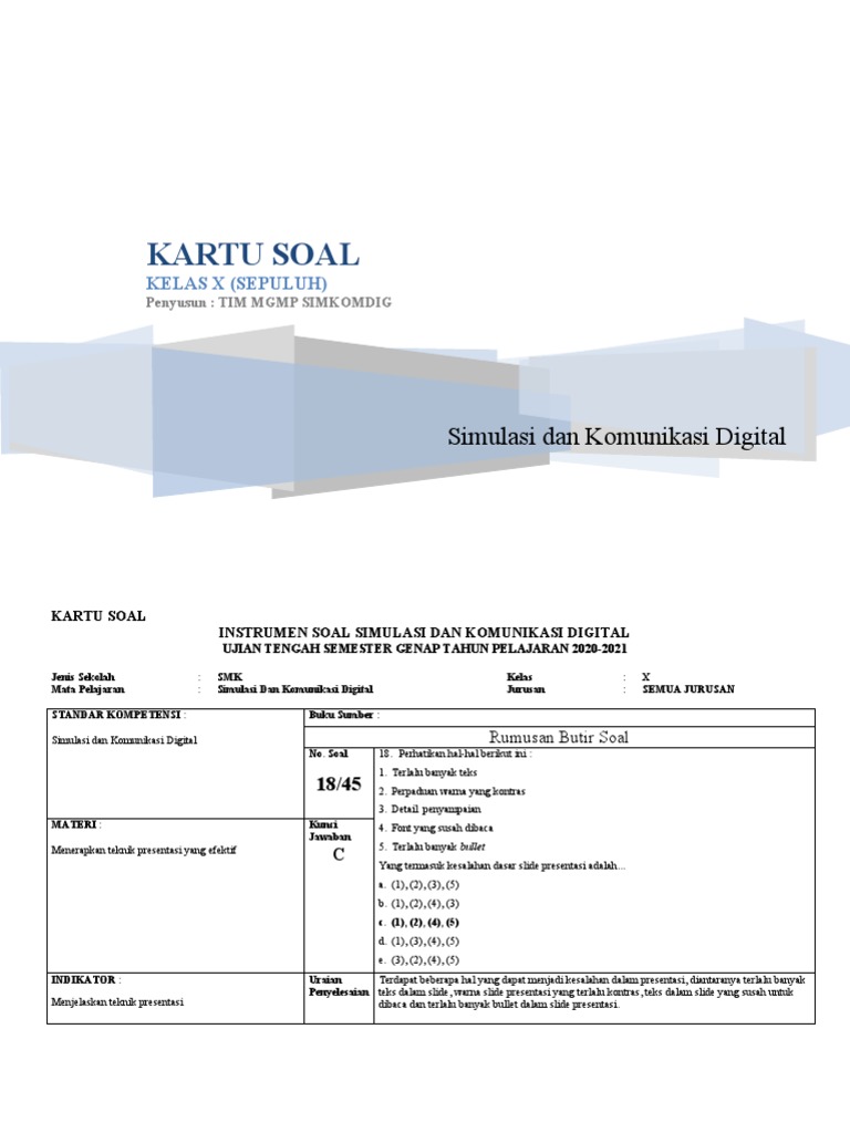 Kartu Soal Simkomdig | PDF