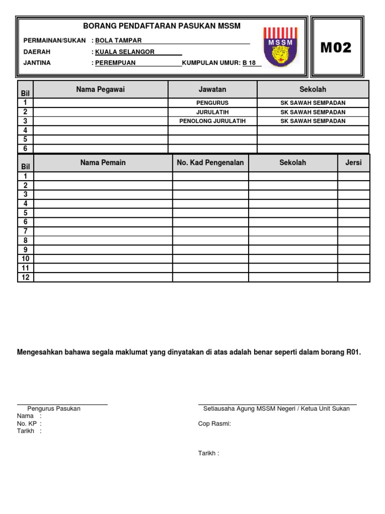 Contoh Borang M02 | PDF