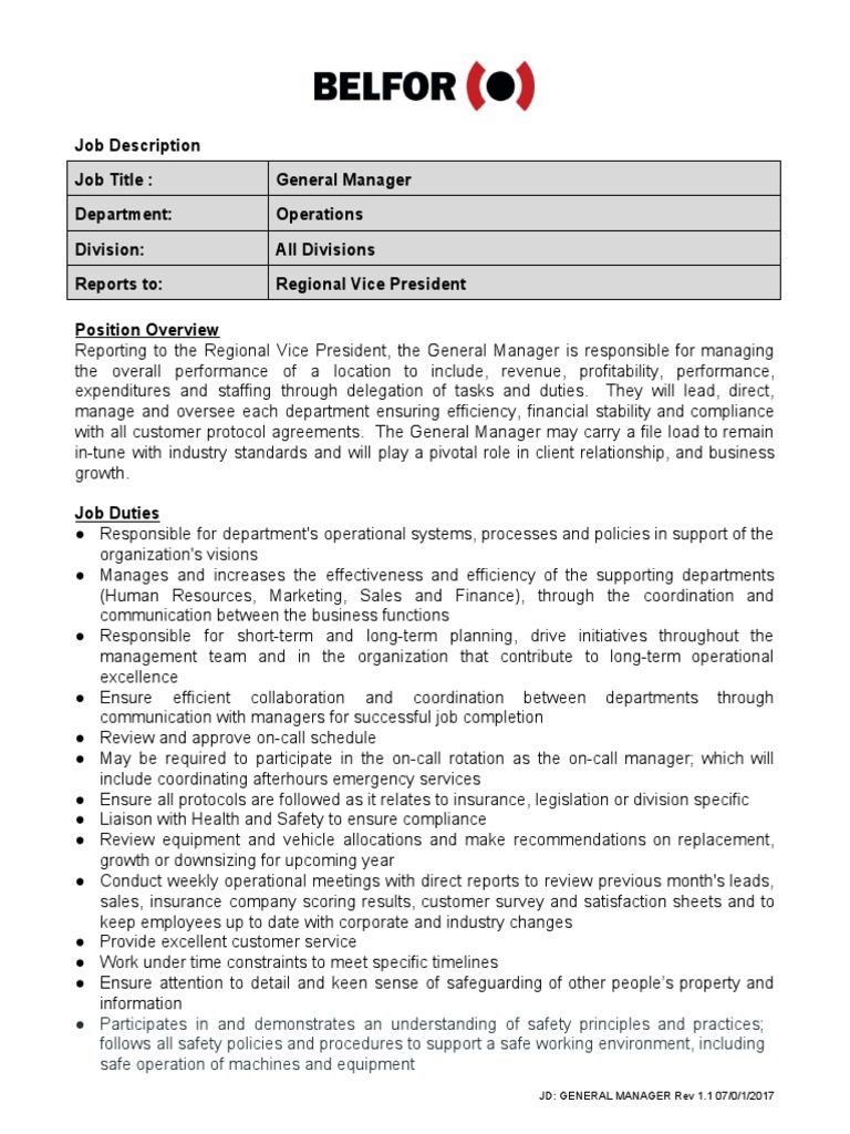 General Manager Role Overview | PDF | Career & Growth | Business