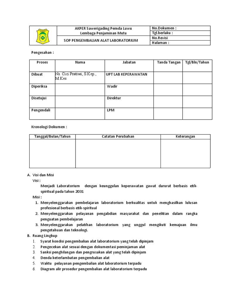 Sop Pengembalian Alat Laboratorium | PDF