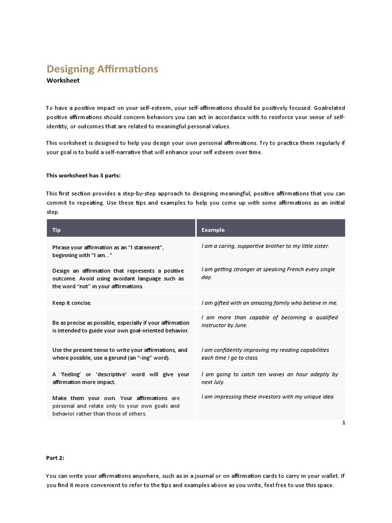 Affirmations Worksheet Design Guide | PDF | Affirmations (New Age ...