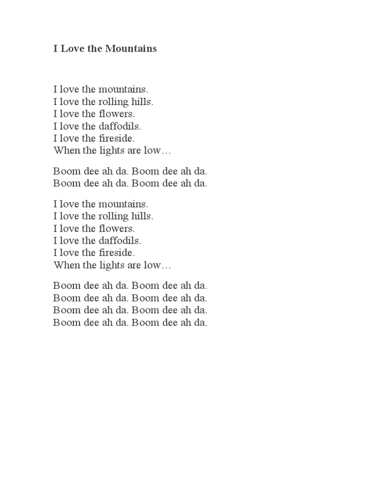 I Love the Mountains Lyrics | PDF | Language Arts & Discipline ...