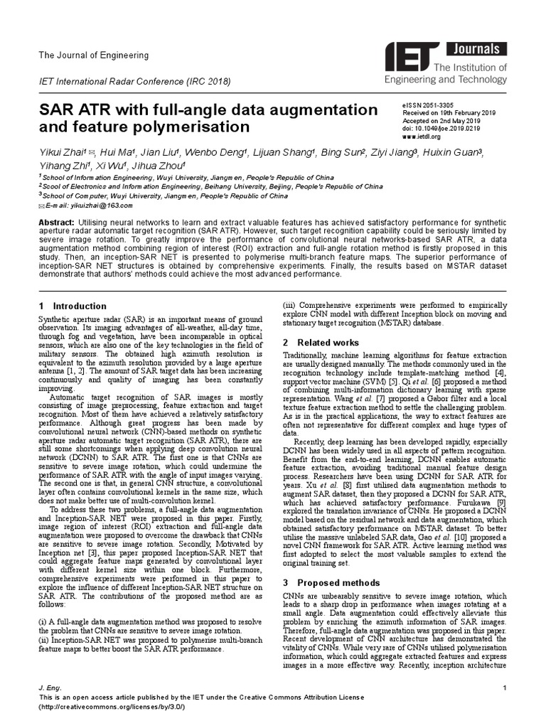 SAR ATR With Full-Angle Data Augmentation and Feat | Download Free PDF | Emerging Technologies ...