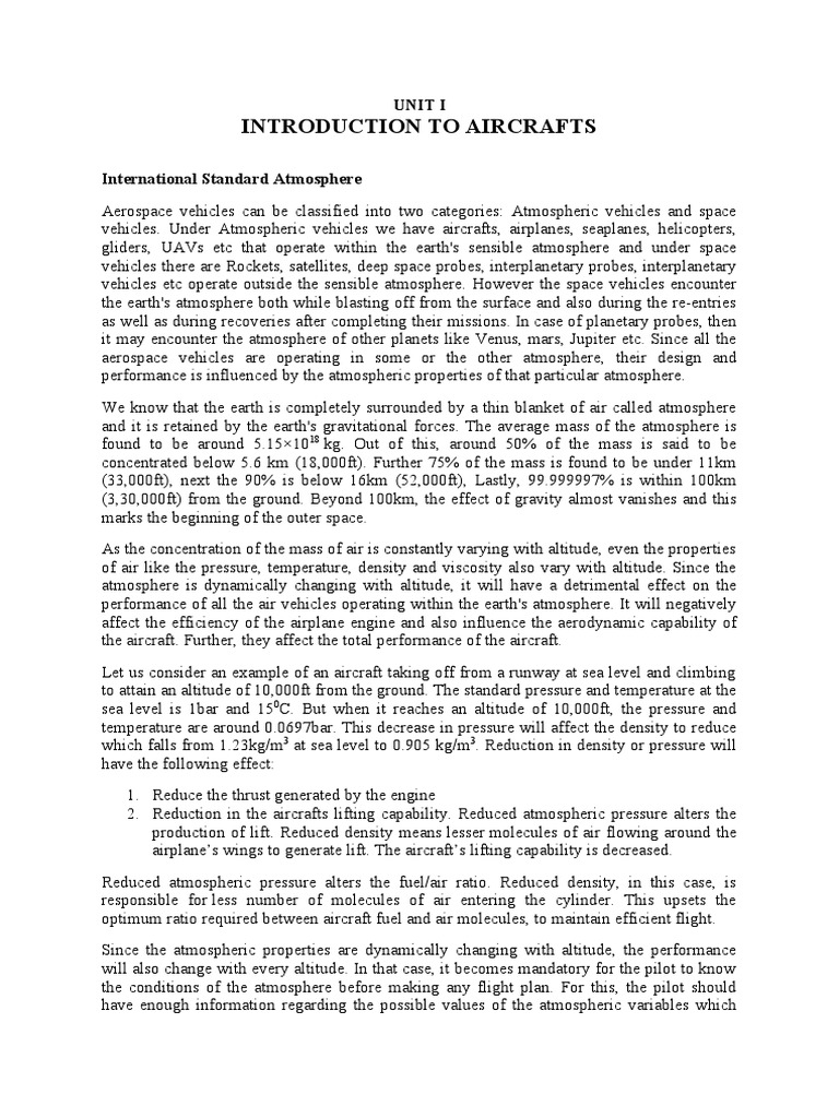 Unit 1 Notes-Basics of Aerospace Engg To Students | PDF | Flight ...