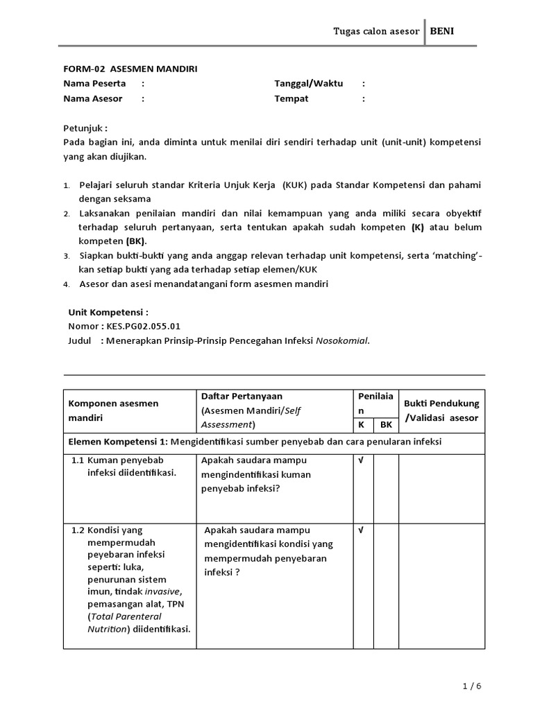 FORM-02 Penilaian Mandiri | PDF