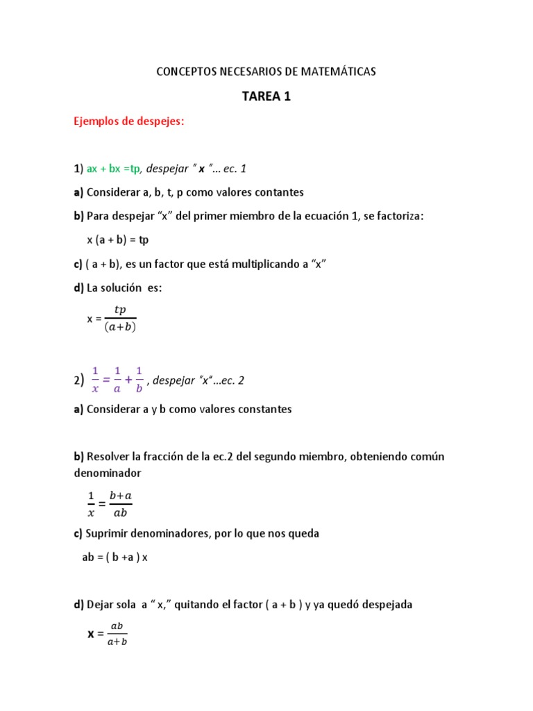 Tarea 1: Ejemplos de Despejes | PDF