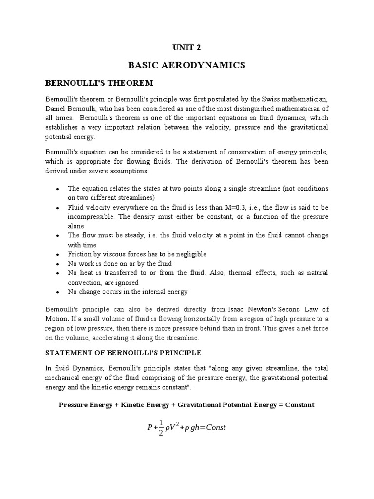 UNIT 2-Basics Aerodynamics | PDF | Drag (Physics) | Lift (Force)