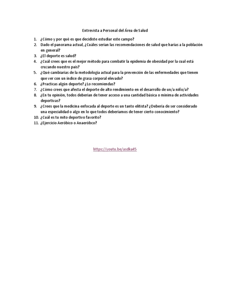 Entrevista sobre Salud y Deporte | PDF | Relaciones personales, crianza y desarrollo personal ...