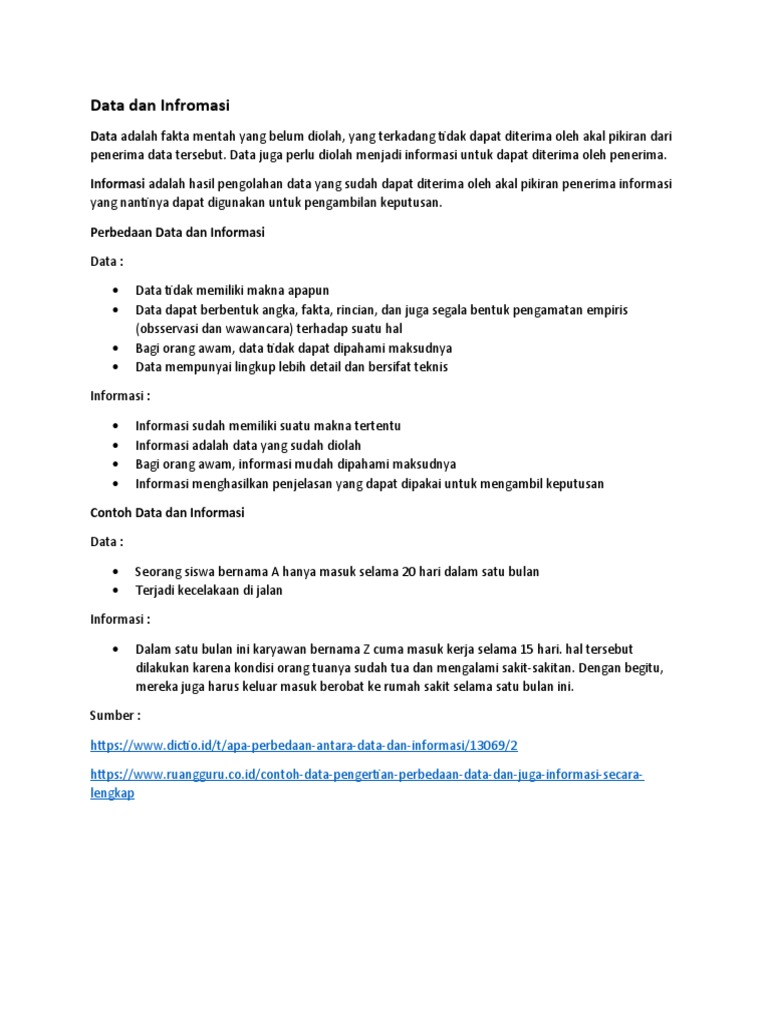 Perbedaan Data Dan Informasi Pengertian Ciriciri 100 Contoh Kalimat