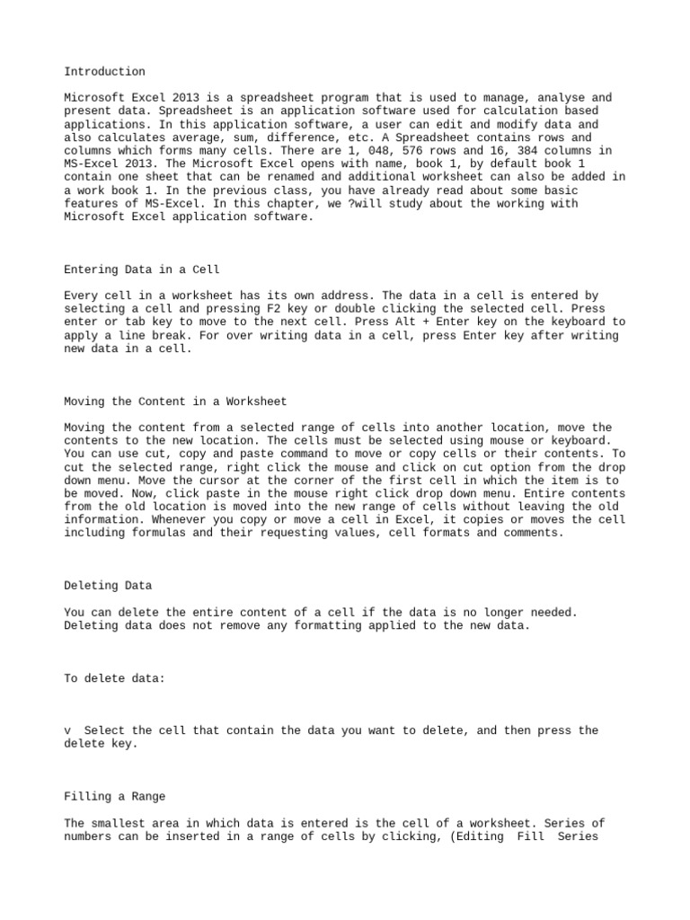 Working With Microsoft Excel 2013 Pdf Spreadsheet Microsoft Excel