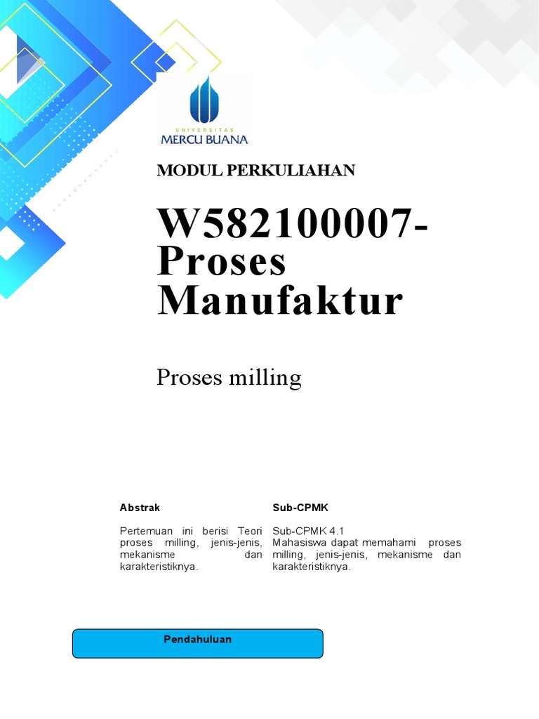 JENIS DAN KARAKTERISTIK PROSES MILLING | PDF