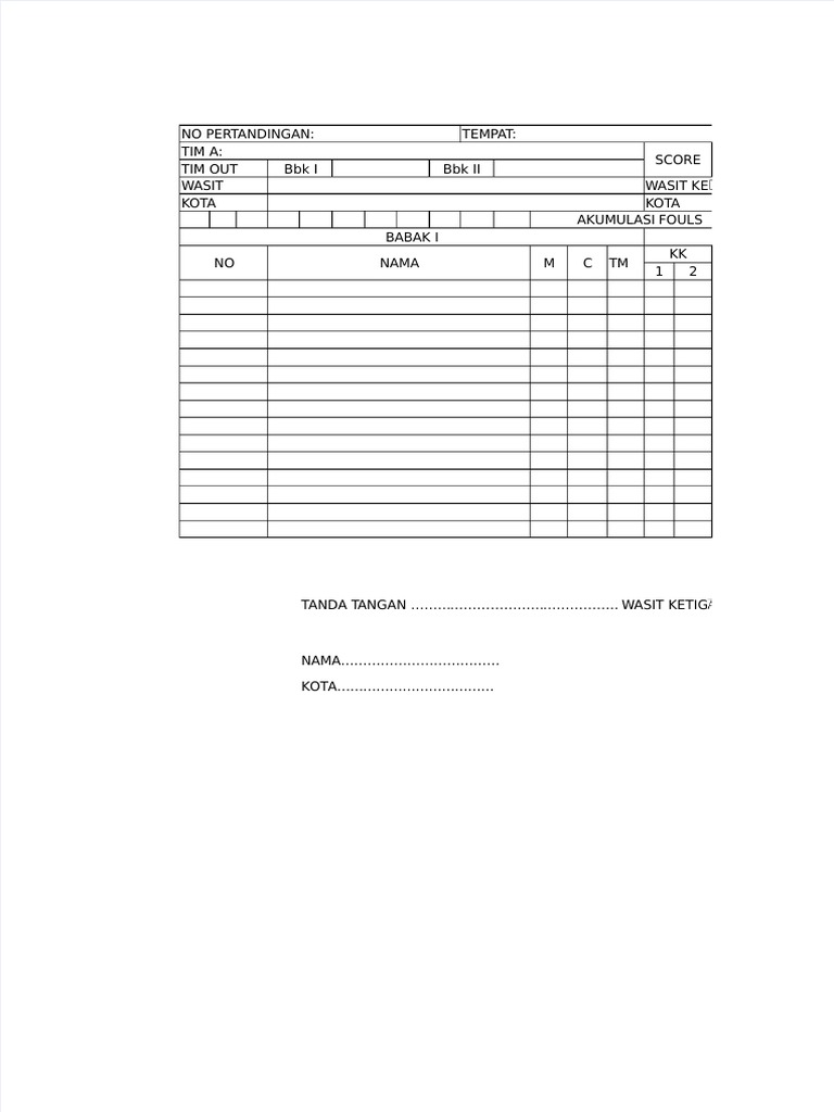 Scoresheet Futsal (1) Digabungkan | PDF