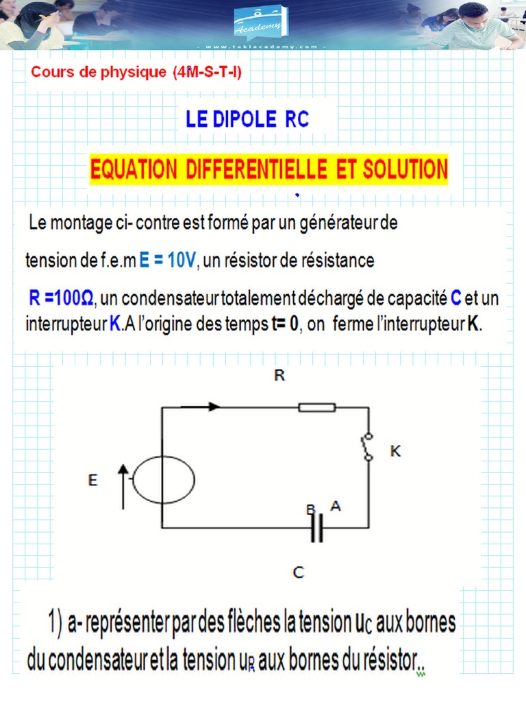 Le Dipole RC Equation Differentielle Et Solution | PDF