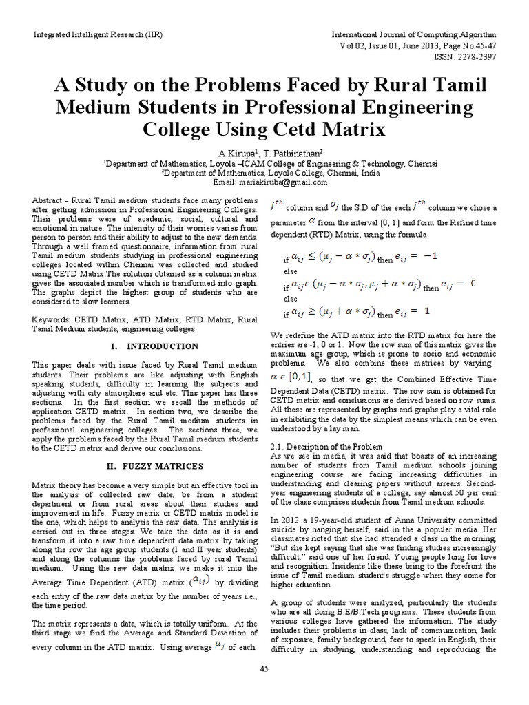 A Study On The Problems Faced by Rural Tamil Medium Students in Professional Engineering College ...