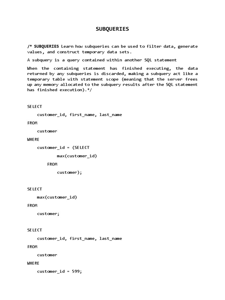 Sub Queries | Download Free PDF | Computer Programming | Sql