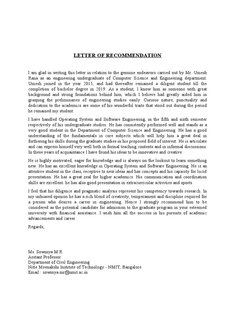 Letter of Recommendation | PDF