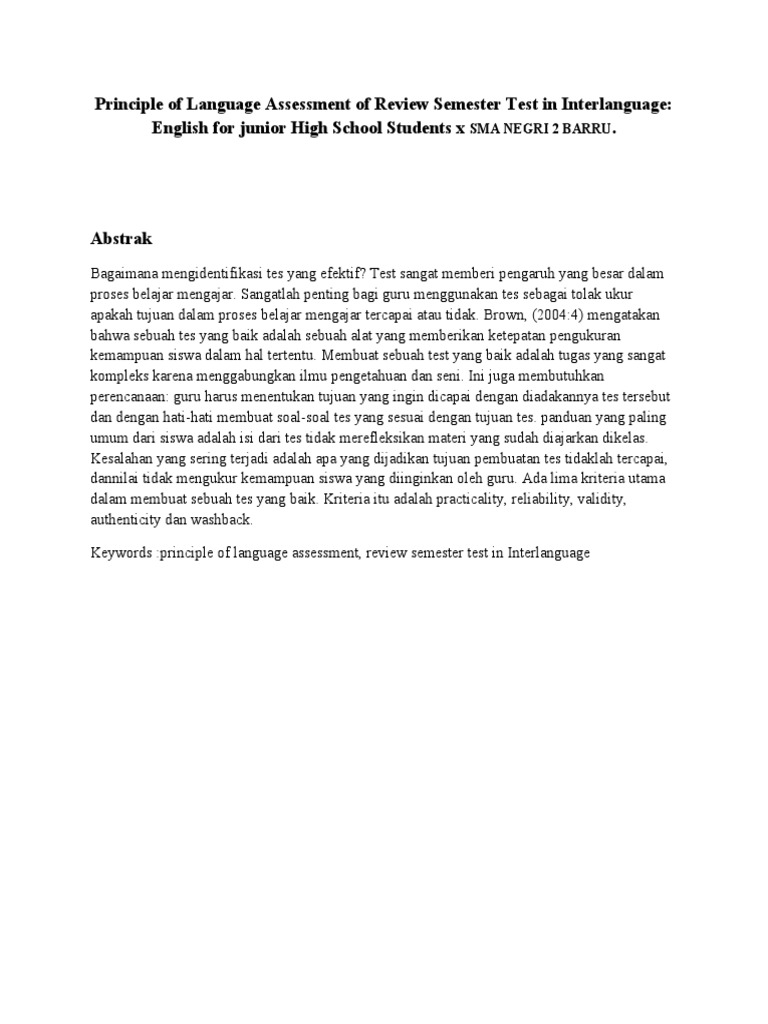 Draf Principle Of Language Assessment Of Review Semester Test In