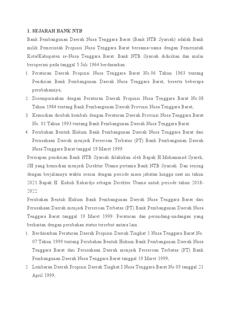 Sejarah Bank NTB | PDF
