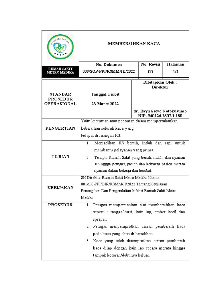 Sop Membersihkan Kaca | PDF