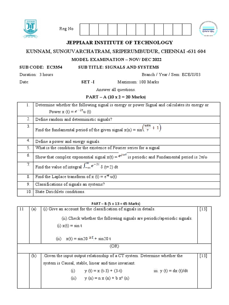 Signals and Systems Model Exam EC3354 | PDF | Functions And Mappings ...