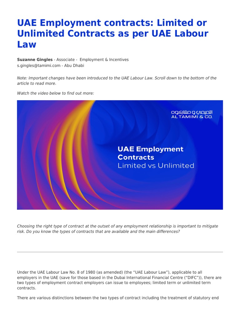 UAE Employment Contracts - Limited or Unlimited - Contracts As Per UAE ...