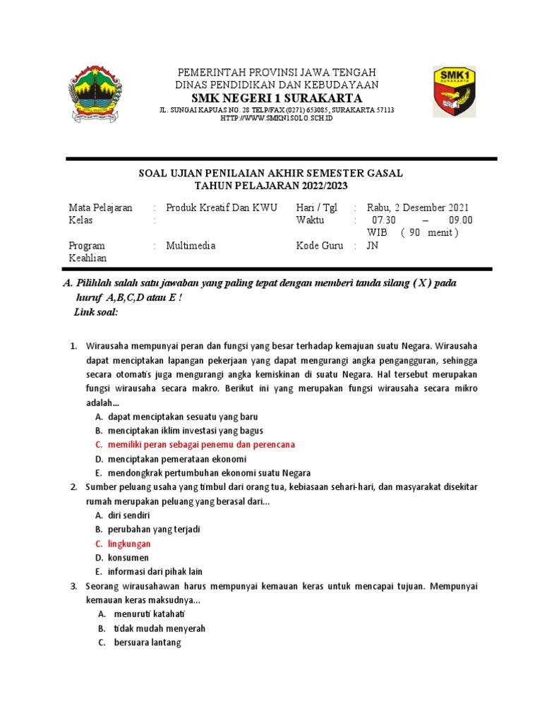 Pas 1 Pkwu Kelas Xii Fix | PDF