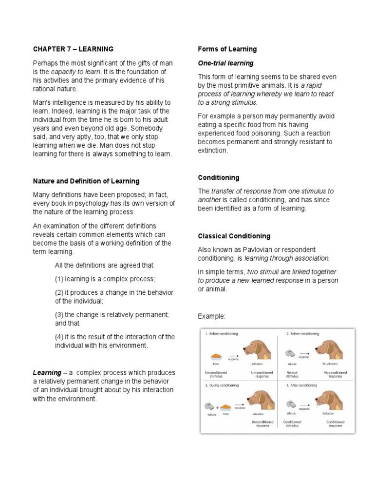 INTRO TO PSYCH Chapter 7 Notes | PDF | Learning | Classical Conditioning