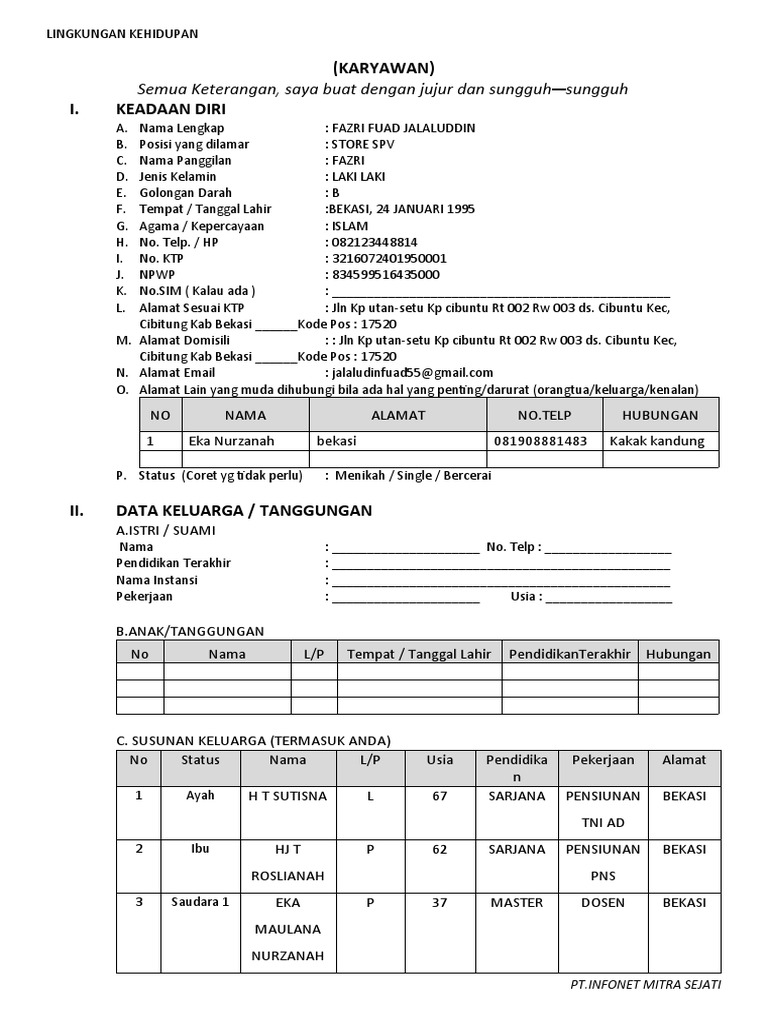 Form Aplikasi Calon Karyawan | PDF