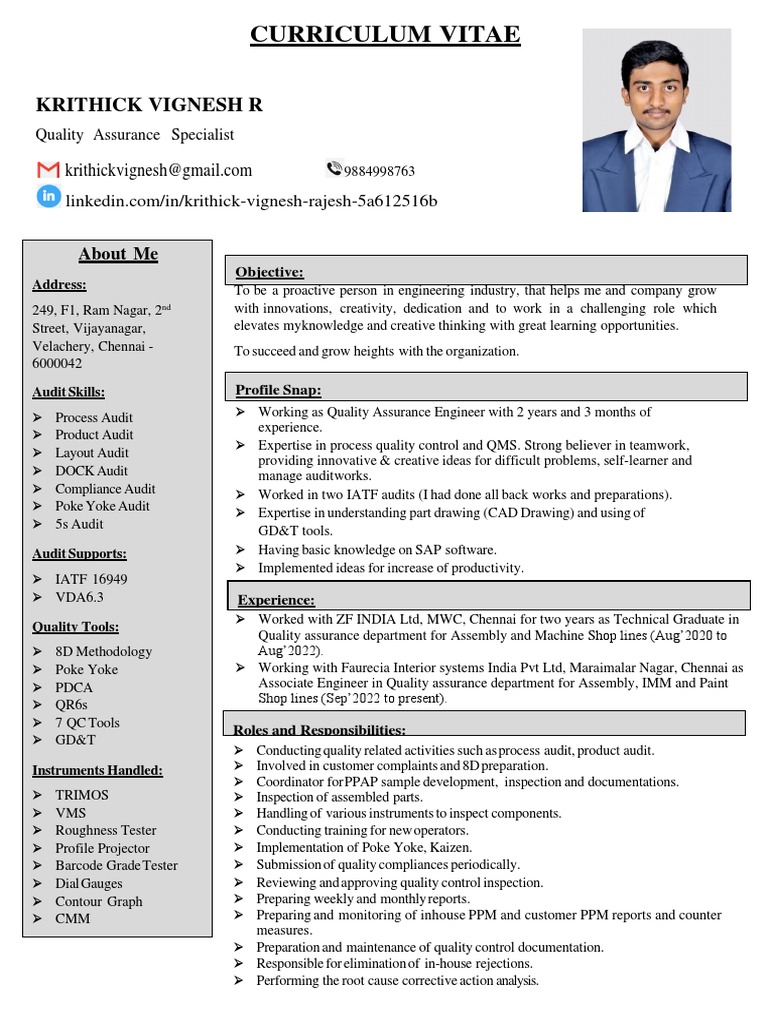 Krithick Vignesh Resume | PDF | Product Lifecycle | Quality Assurance