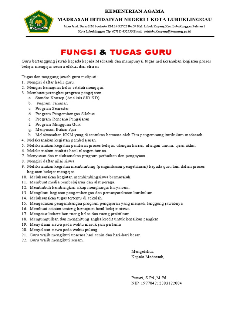 Fungsi Dan Tugas Guru Wali Kelas | PDF
