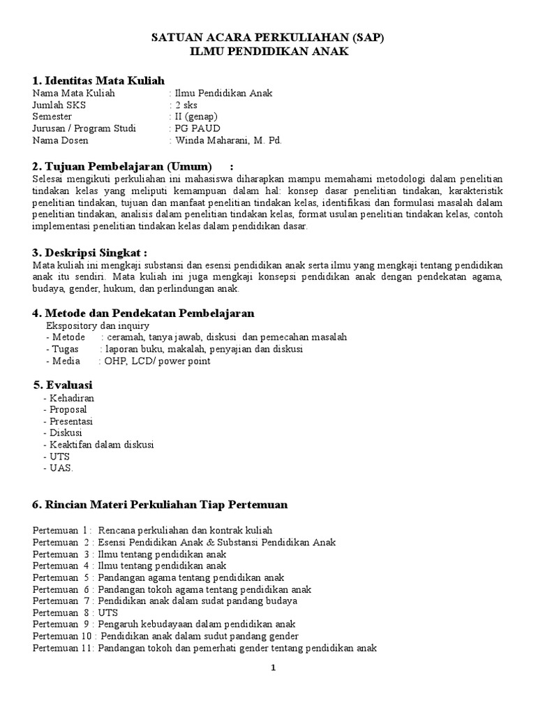 Kurikulum Ilmu Pendidikan Anak PG PAUD | PDF