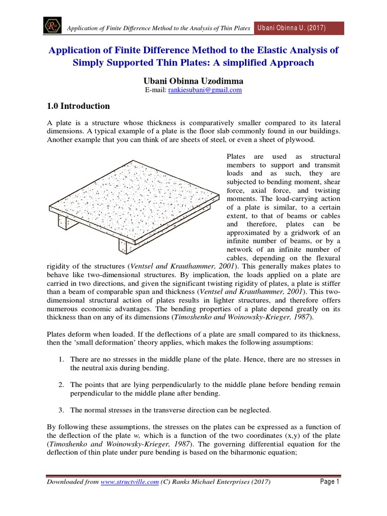 Application of Finite Difference Method To The Elastic Analysis of Thin ...