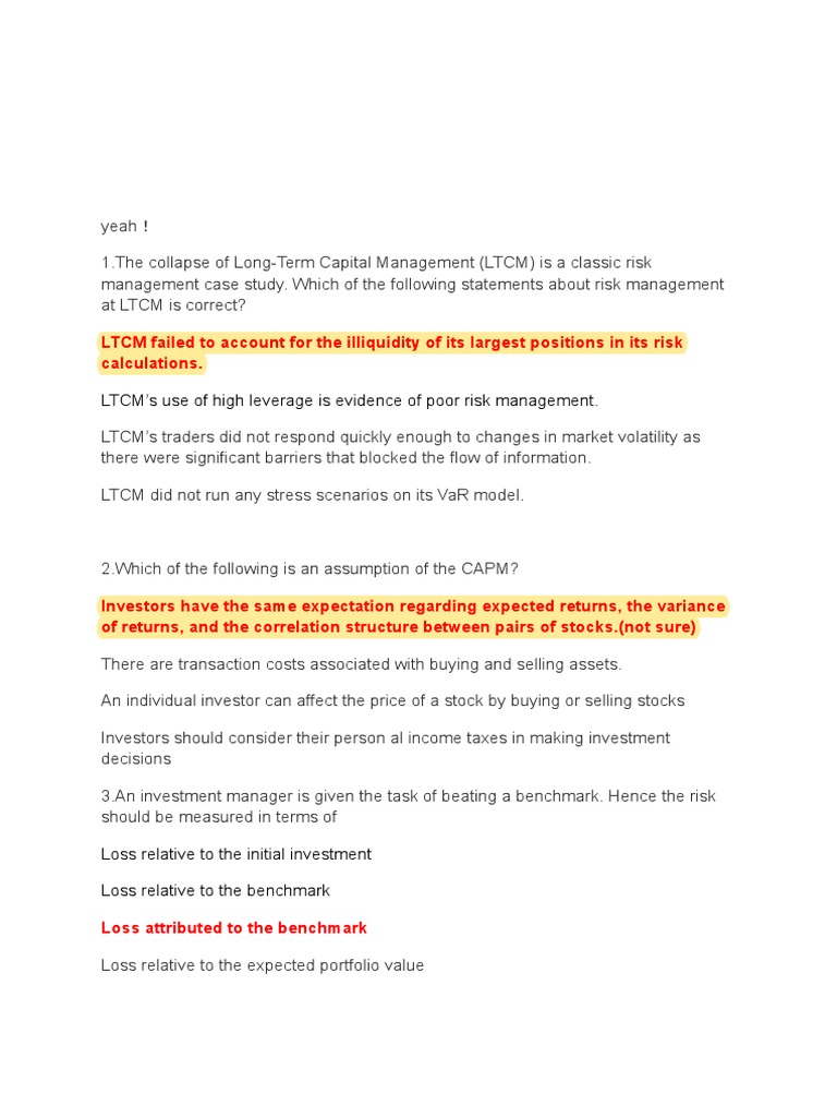 Financial Risk Management Quiz 1 | Download Free PDF | Financial Risk ...