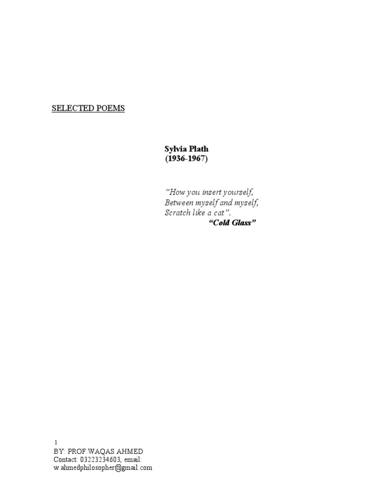 Sylvia Plath S Poems A Critical Analysis | PDF | Sylvia Plath | Rhyme