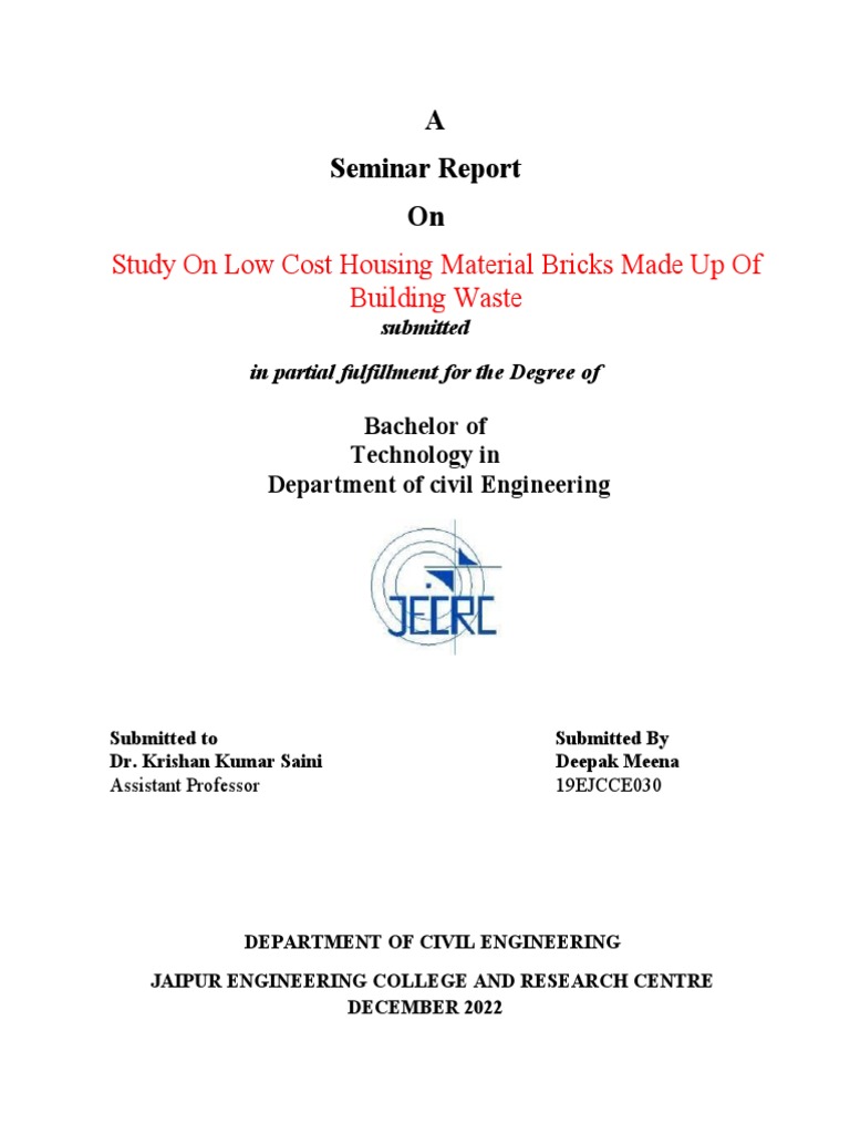 Seminar Report (Sample Copy) Deepak | PDF | Brick | Concrete
