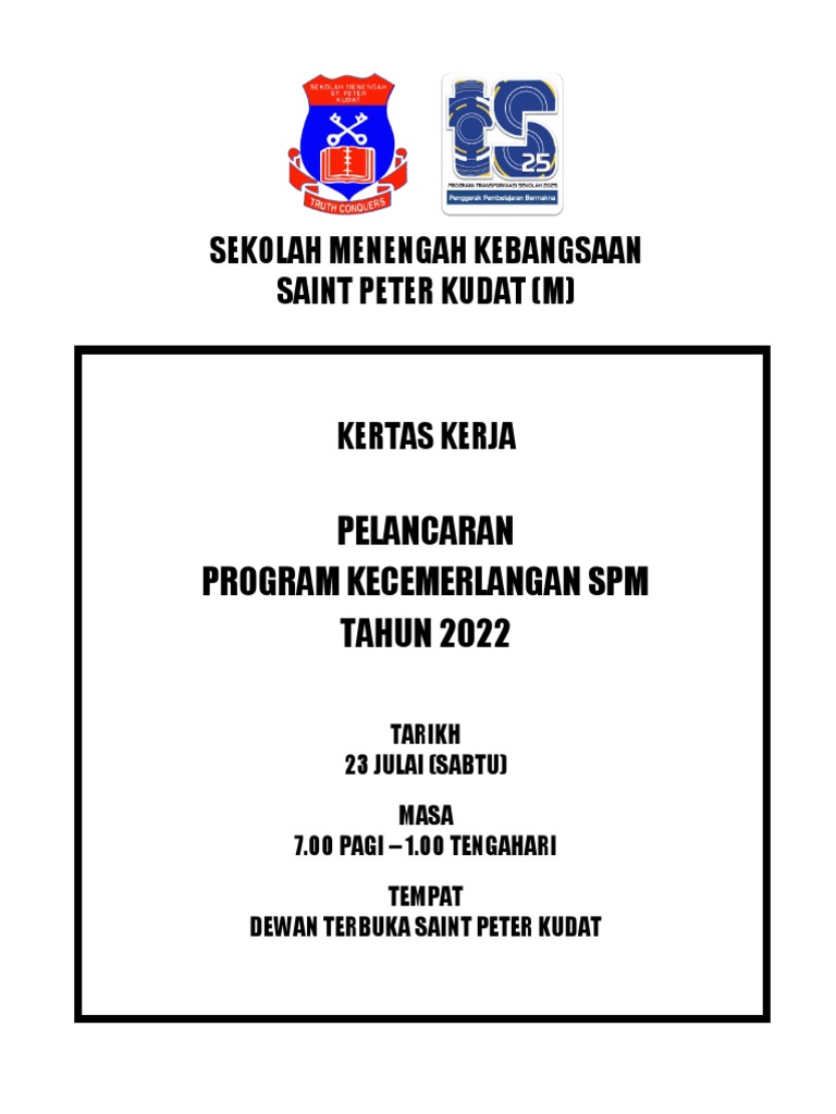 Kertas Kerja Pelancaran Program Kecemerlangan SPM 2022 | PDF