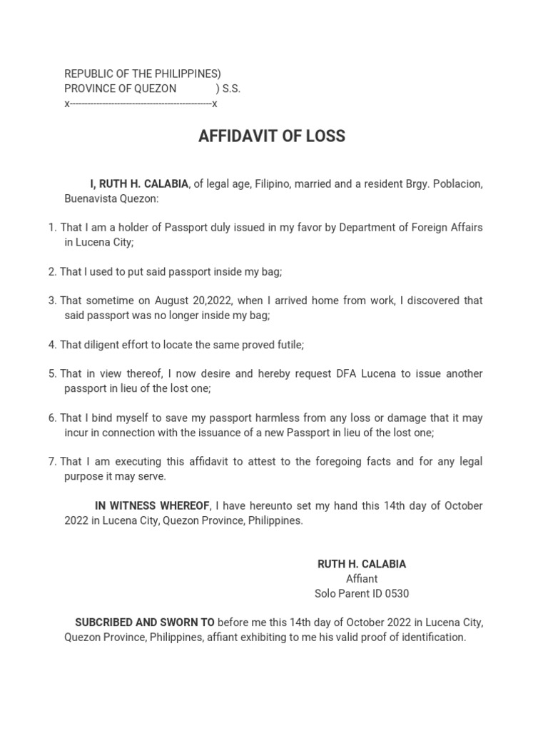 Affidavit of Loss-Passport | PDF