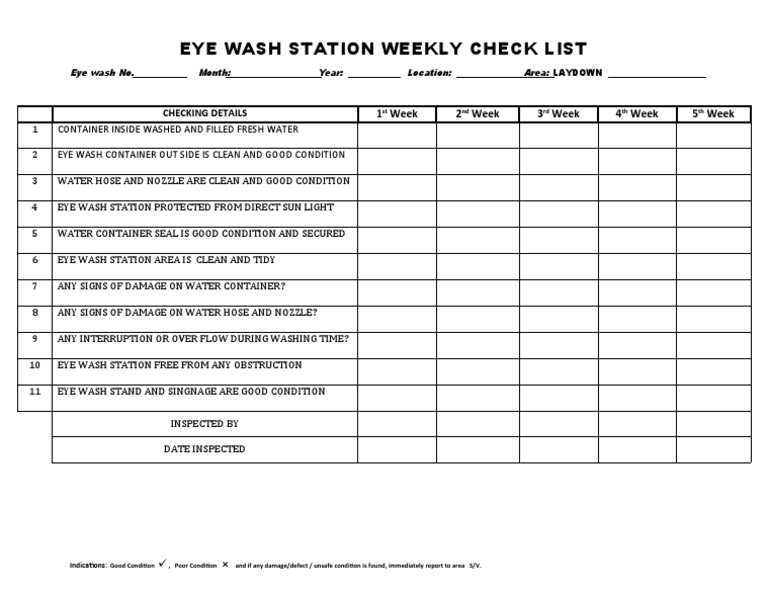 Eye Wash Weekly Checklist | PDF