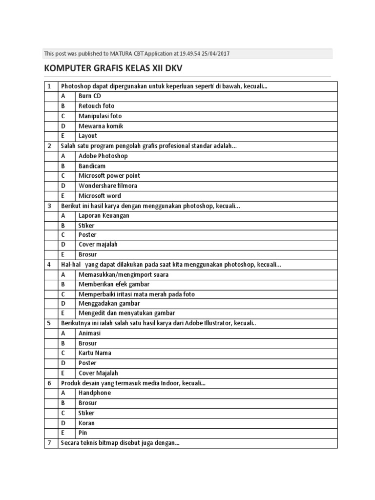 Kuis Komputer Grafis Kelas XII DKV | PDF