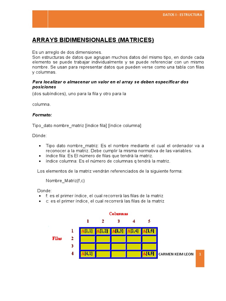 Arrays Bidimensionales | PDF | Estructura de datos de matriz | Matriz ...