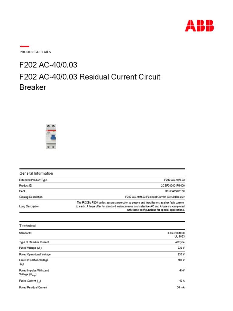 2CSF202001R1400 f202 Ac 40 0 03 | PDF | Alternating Current | Power (Physics)