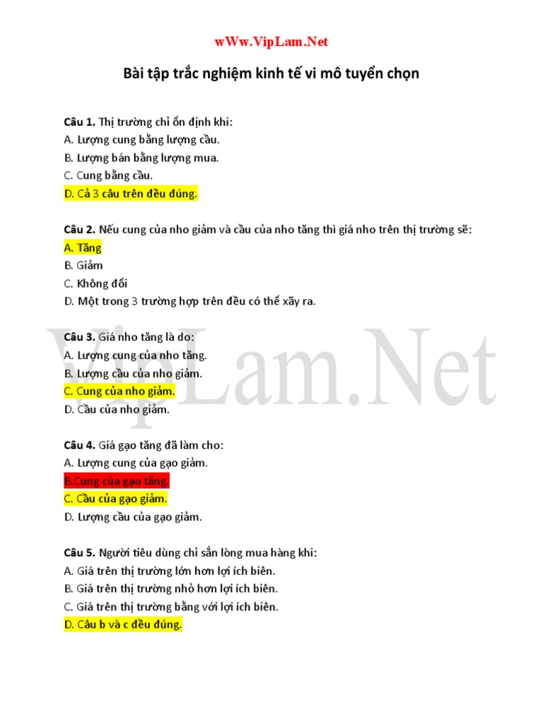 68 Bai Tap Trac Nghiem Kinh Te VI Mo Tuyen Chon Co Dap An-1 | PDF