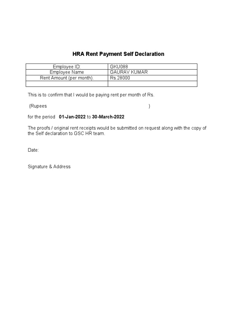 HRA Future Payment Declaration Form | PDF