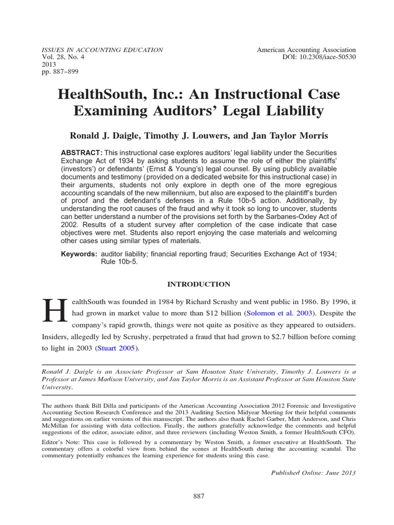 HealthSouth Inc An Instructional Case Ex | PDF | Audit | Burden Of ...