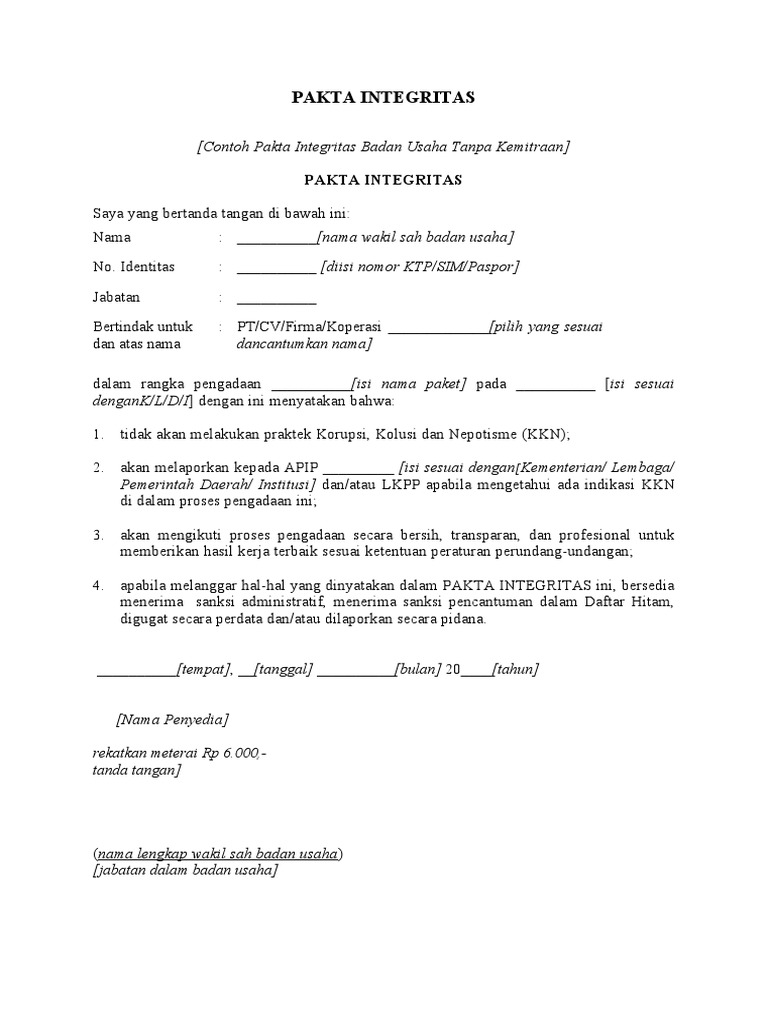 Format Pakta Integritas | PDF