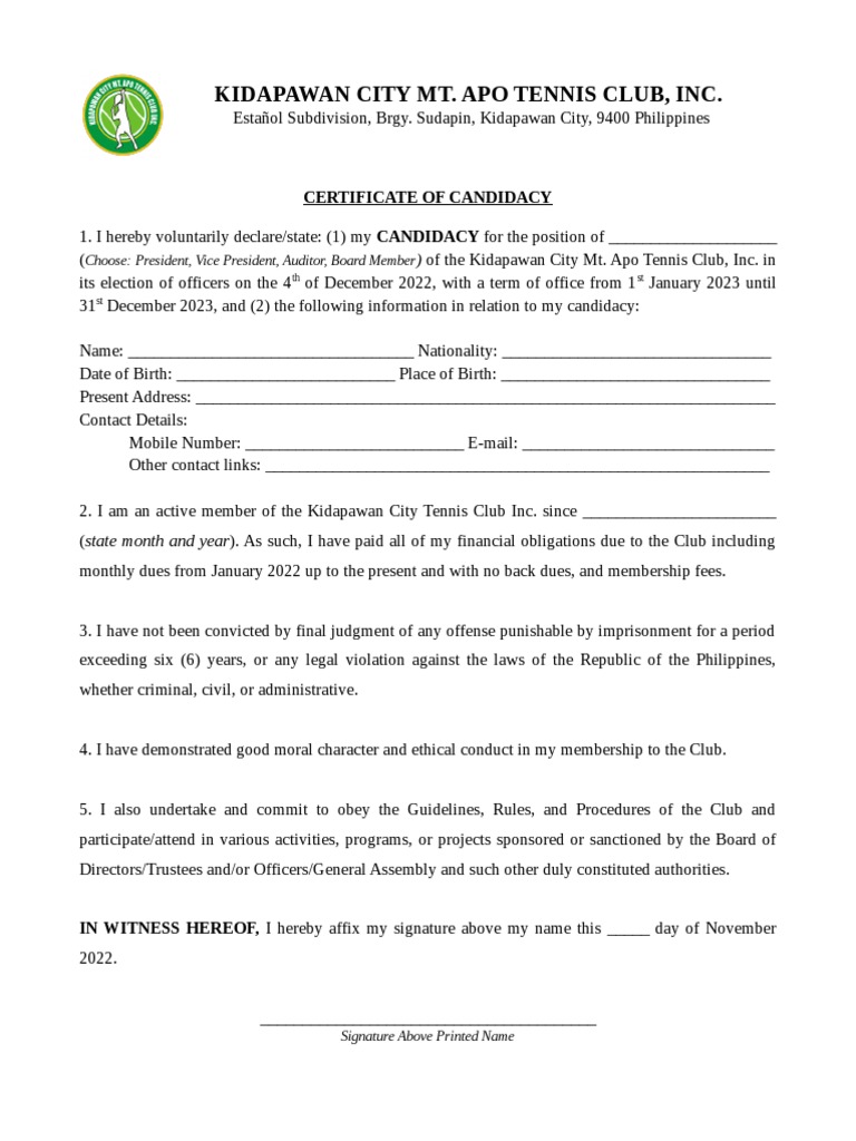 Certificate of Candidacy | PDF