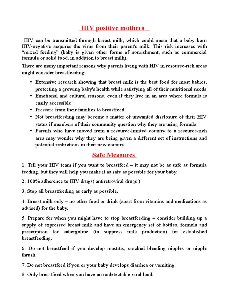 HIV Positive Mothers | PDF | Breastfeeding | Breast Milk